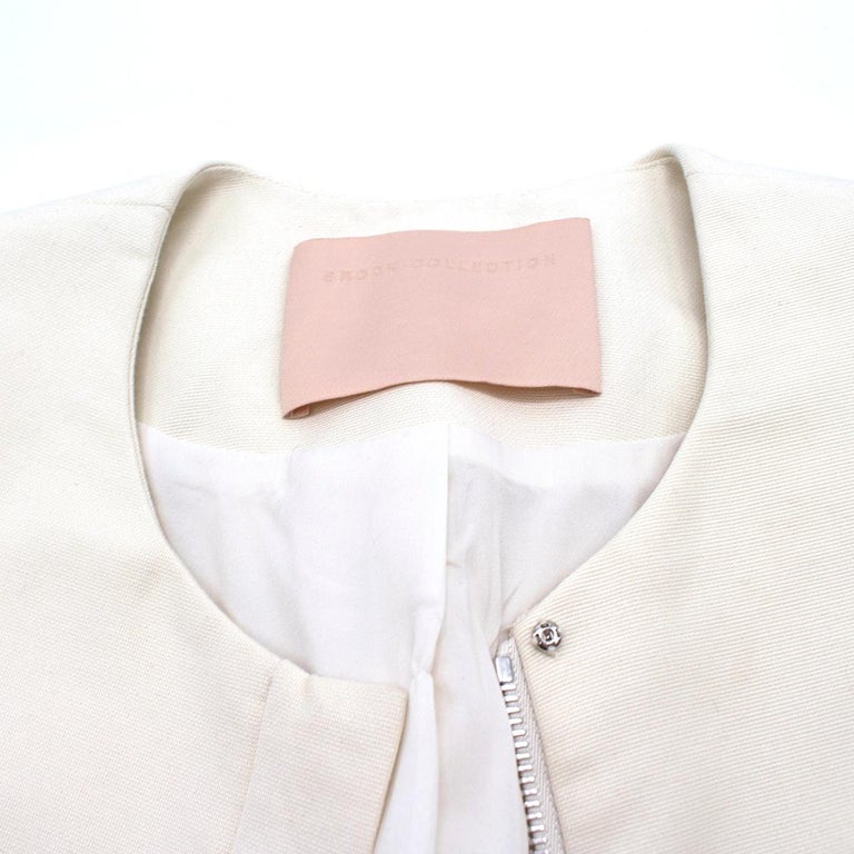 Brock Collection white collarless faille coat US 6 For Sale at 1stDibs