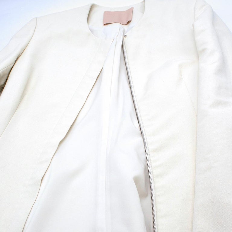 Brock Collection white collarless faille coat US 6 For Sale at 1stDibs