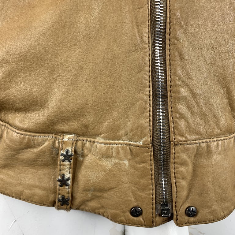 BROGDEN M Tan Distressed Leather Motorcycle Jacket For Sale at 1stDibs ...