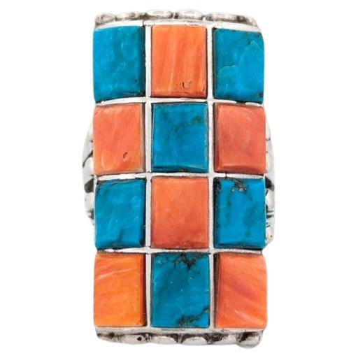 Bronco Bluff's Turquoise Treasure: Sterling Silver Ring with Spiny Oyster Shell For Sale at 1stDibs