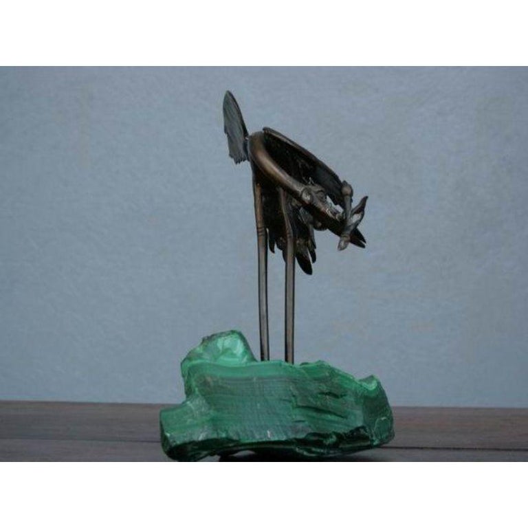 Bronze 1900 Heron on Malachite Block For Sale at 1stDibs