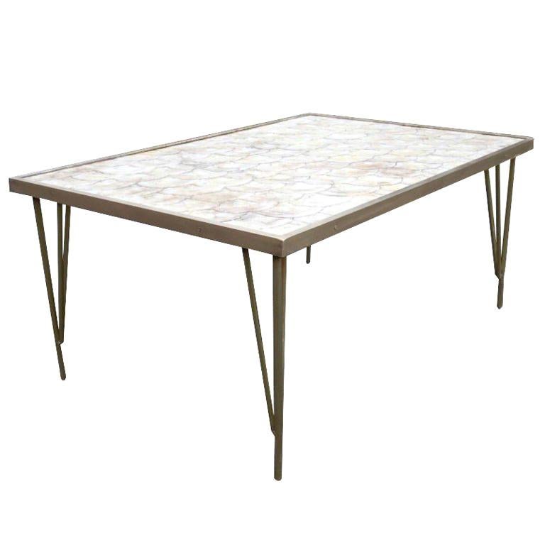 bronze and capiz shell cocktail table For Sale at 1stDibs