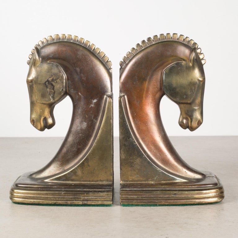 Bronze and Copper Plated Machine Age Trojan Horse Bookends by Dodge Inc ...