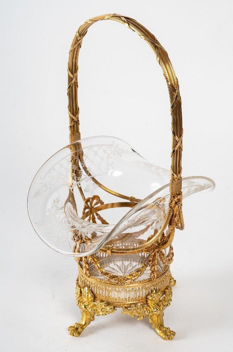 Bronze and Crystal Basket, 19th Century For Sale at 1stDibs