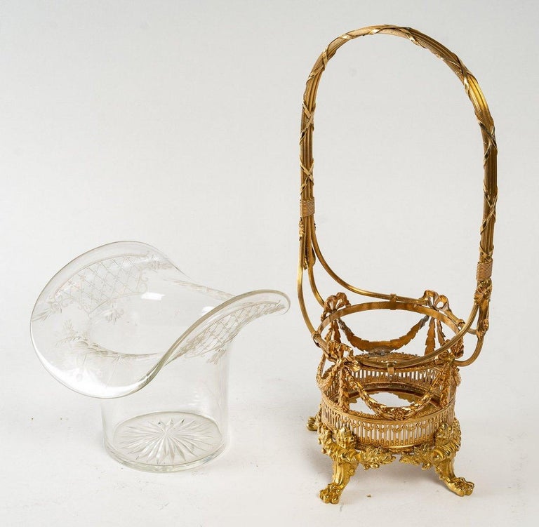 Bronze and Crystal Basket, 19th Century For Sale at 1stDibs