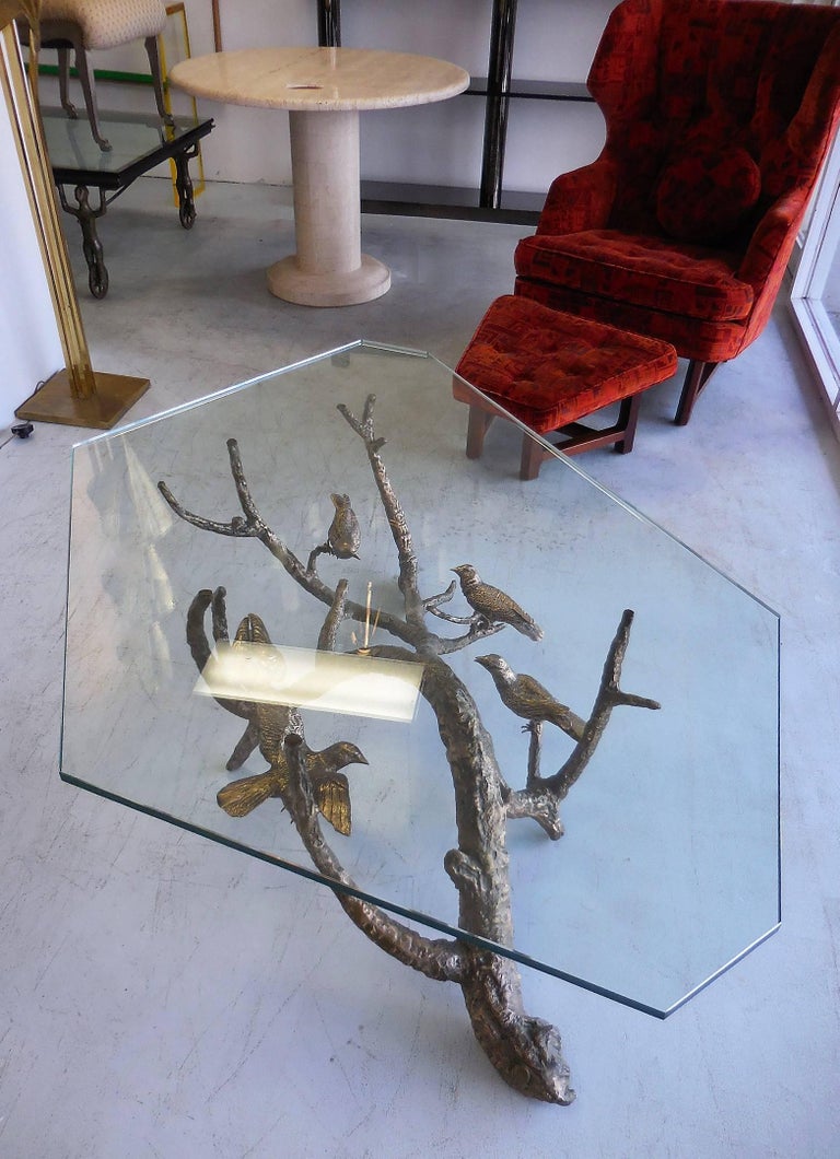 Bronze and Faceted Glass Top Coffee Table with Birds at 1stDibs