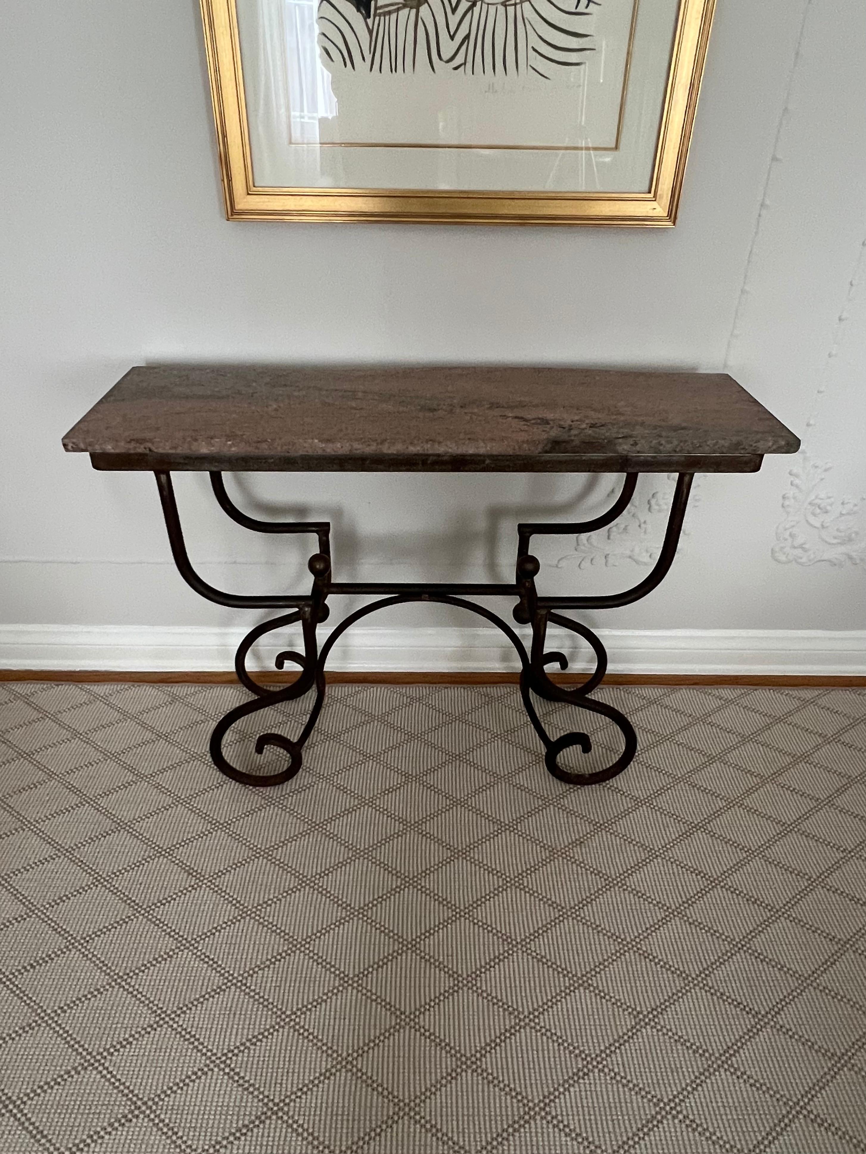 Elegant French Iron Baker's Table with Original Marble Top at 1stDibs