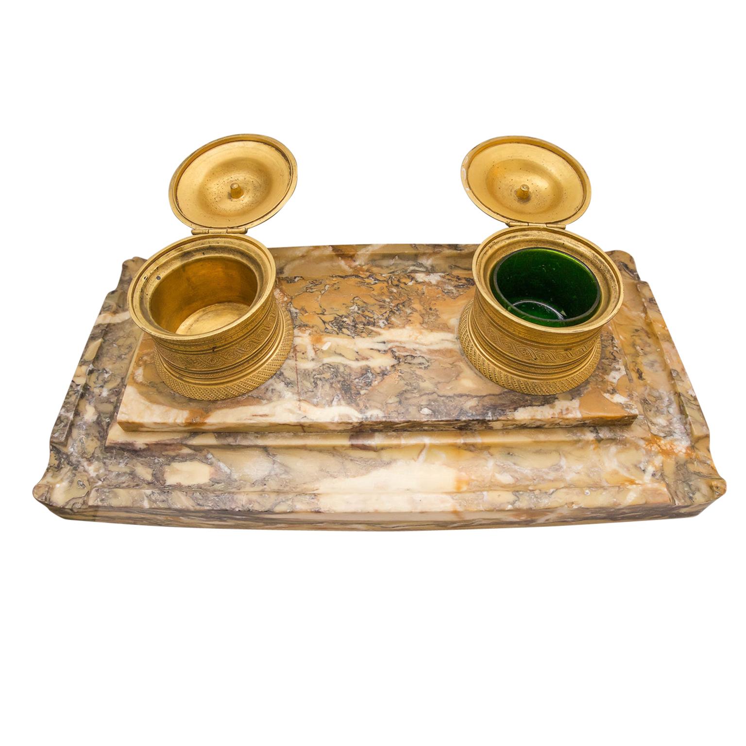 Bronze and Marble Inkwell Charles X, 1810-1820 For Sale at 1stDibs
