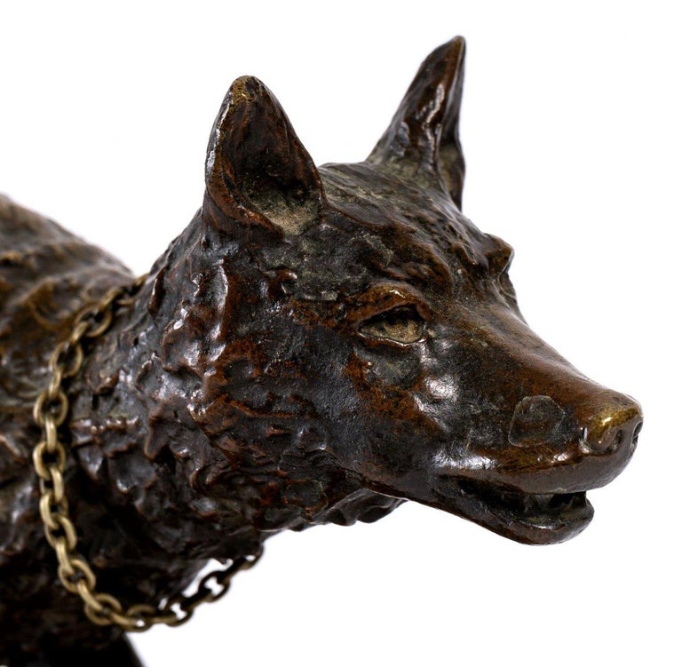 Bronze Animal, Signed E.Vrillard, Shepherd Dog in Invitation to Play ...