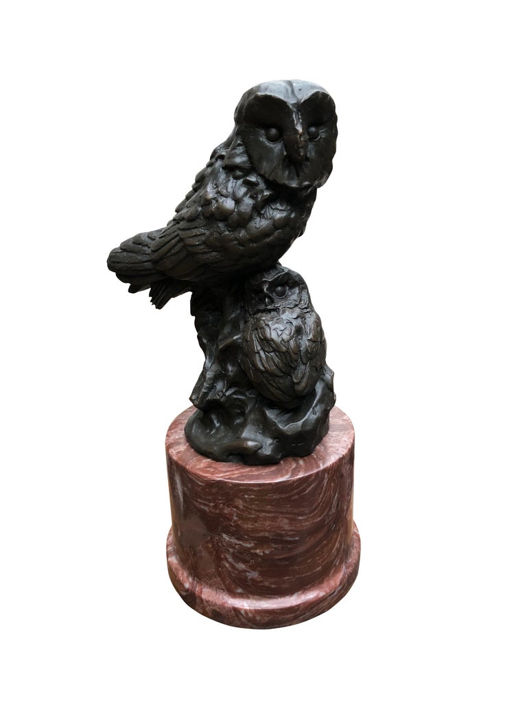 Bronze Barn Owl Statue Owlet Bird Prey Casting, 20th Century at 1stDibs