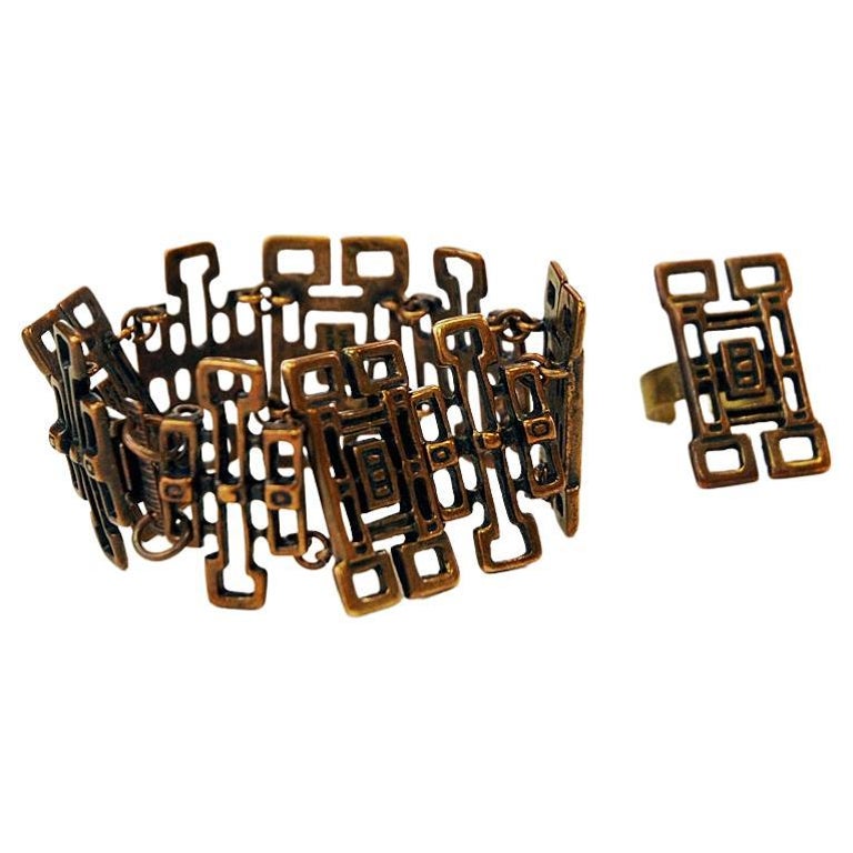 Bronze bracelet and ring set by Uni David-Andersen for D Andersen Norway 1960s For Sale at 1stDibs