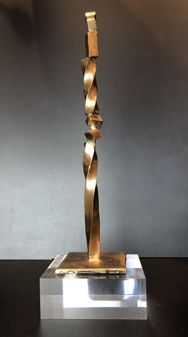 Bronze Brutalist Sculpture Mounted on Lucite, 1989 For Sale at 1stDibs