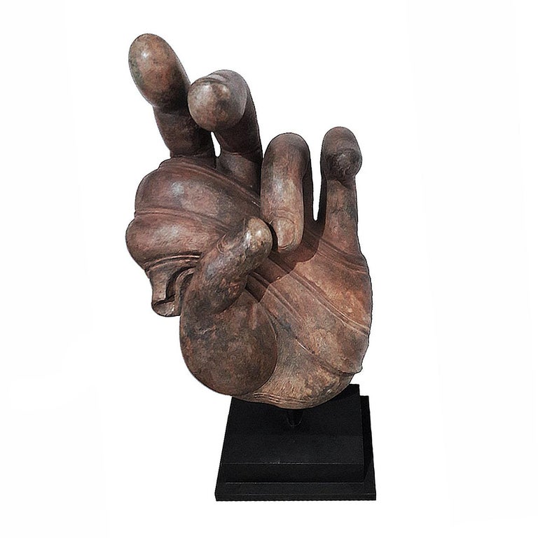 Bronze Buddha Hand Sculpture on Stand at 1stDibs