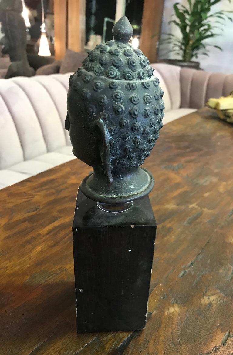 Bronze Buddha Head on Display Stand at 1stDibs