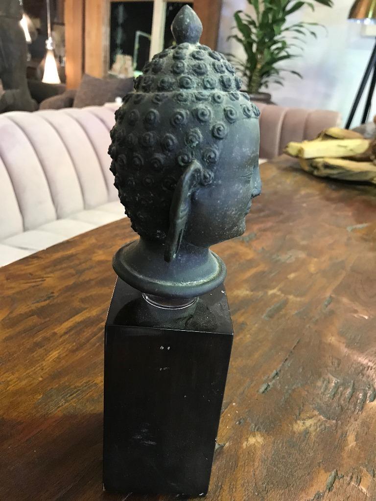 Bronze Buddha Head on Display Stand at 1stDibs