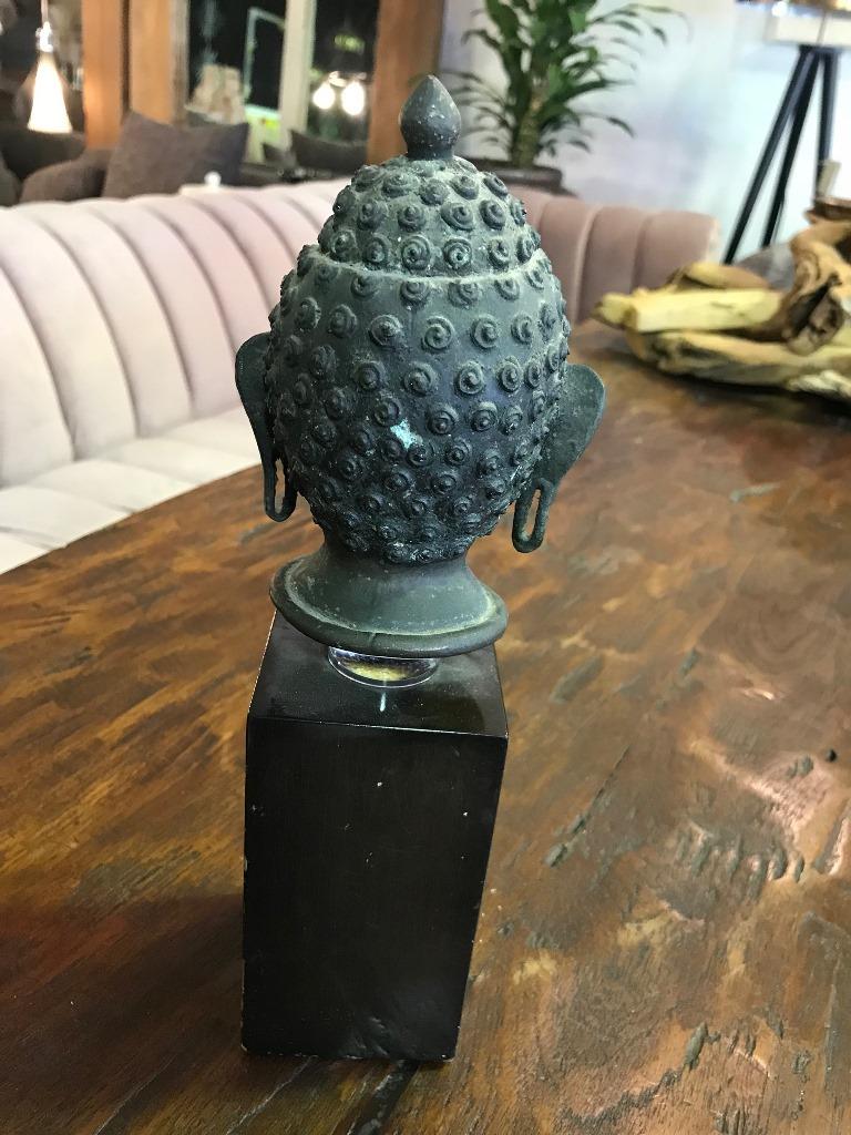 Bronze Buddha Head on Display Stand at 1stDibs