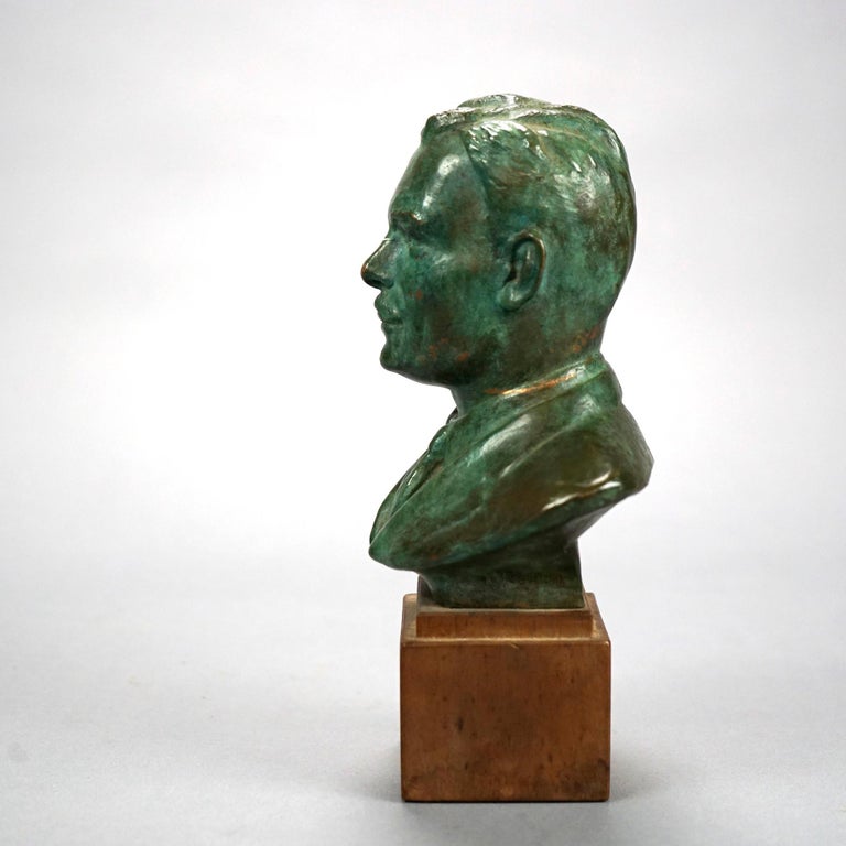 Bronze Bust Portrait Sculpture of a Man on Wooden Plinth by John ...