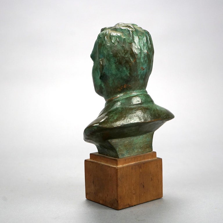 Bronze Bust Portrait Sculpture of a Man on Wooden Plinth by John ...