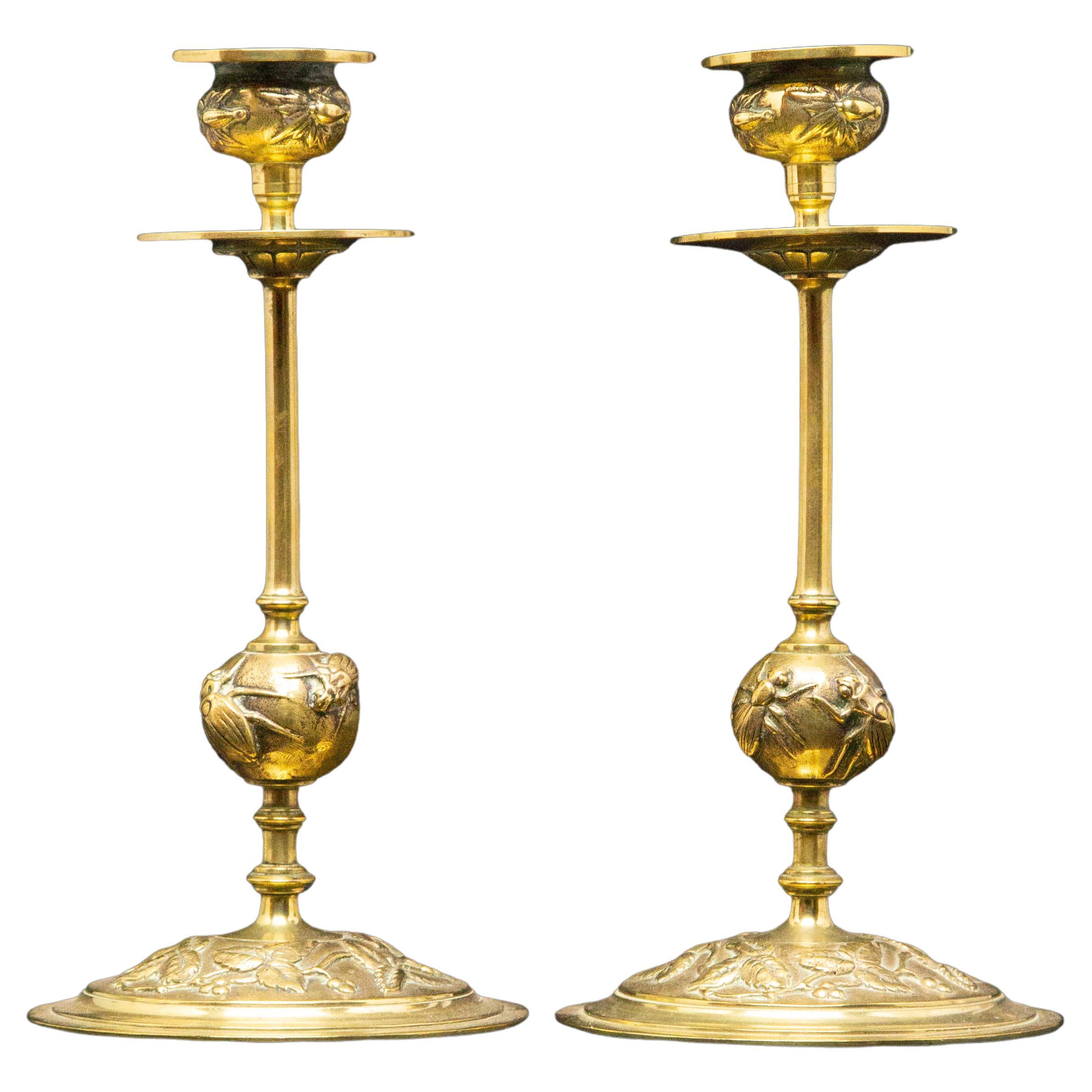 Bronze Candlestick Pair with Insect/Leaf Decoration, French, 19th ...