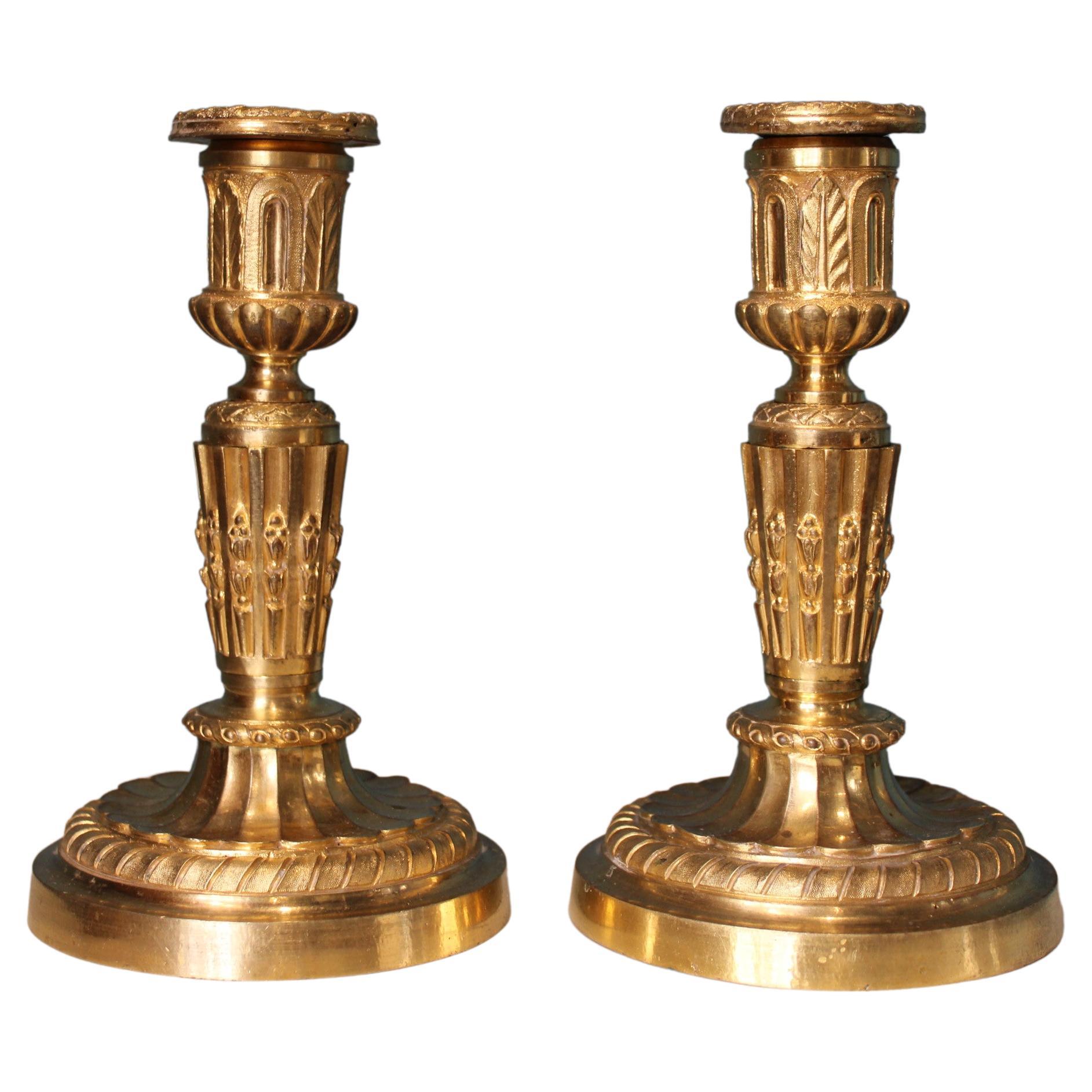 Gilt Bronze Candlesticks, 19th Century For Sale at 1stDibs