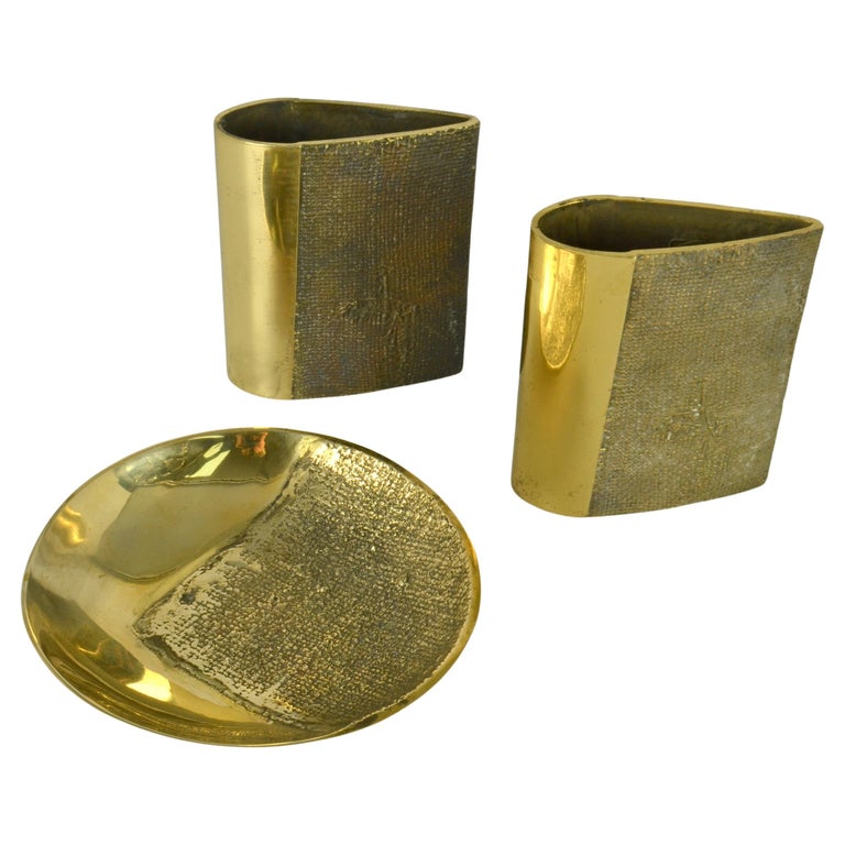 Bronze Cast Brutalist Vases and Bowl by Saviato For Sale at 1stDibs