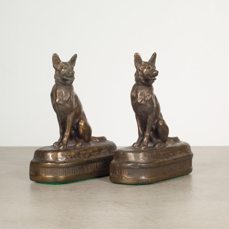 Bronze Cast German Shepherd Bookends by Armor Bronze, circa 1930 at 1stDibs