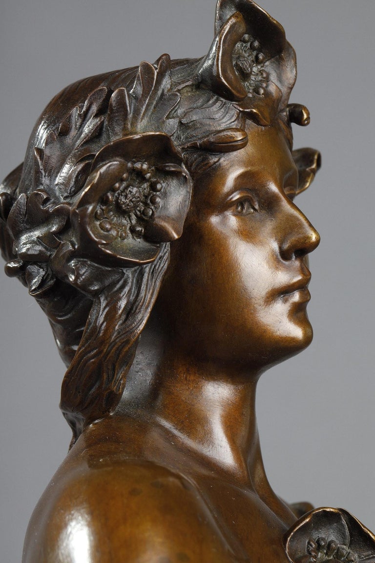 Bronze Cast "Nymph with poppies" Signed Gustave Obiols For Sale at 1stDibs