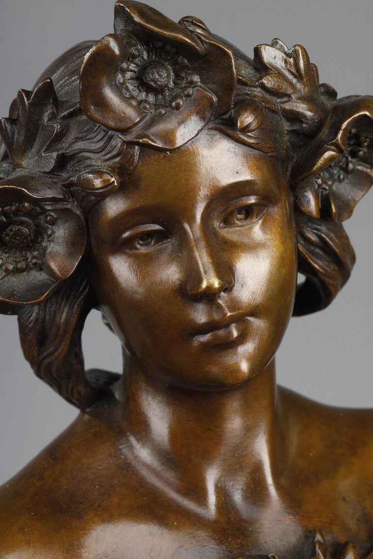Bronze Cast "Nymph with poppies" Signed Gustave Obiols For Sale at 1stDibs