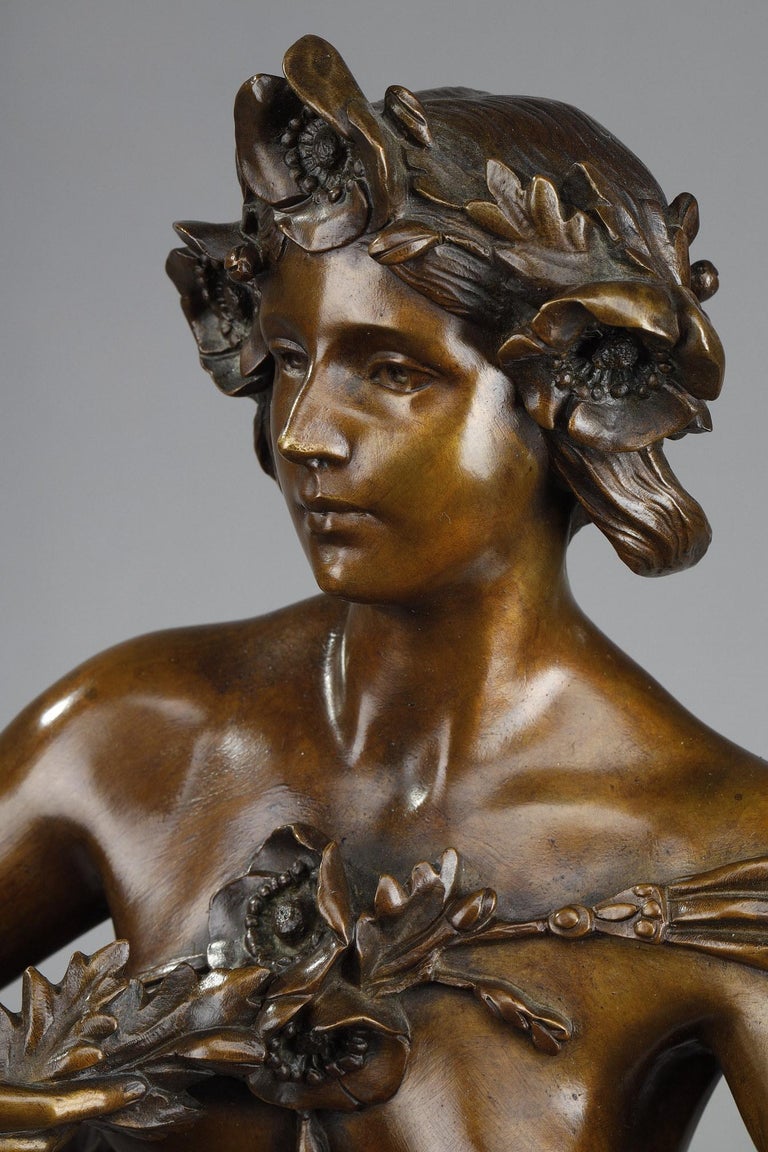 Bronze Cast "Nymph with poppies" Signed Gustave Obiols For Sale at 1stDibs