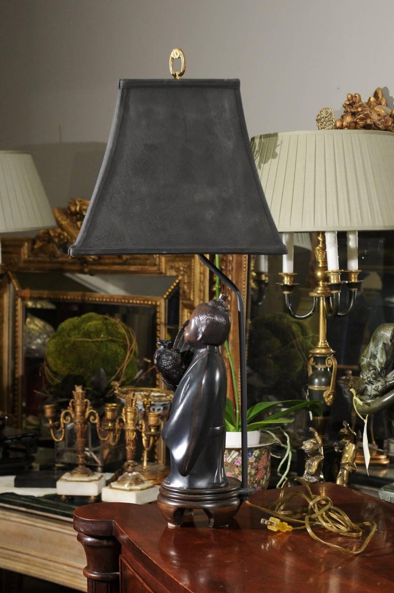 Bronze Chinese Figure Lamp For Sale at 1stDibs