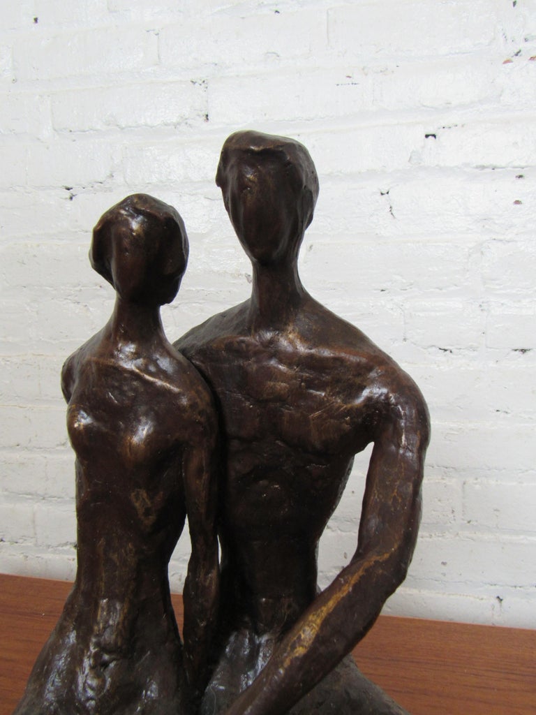 Bronze Colored Sculpture of Seated Couple For Sale at 1stDibs