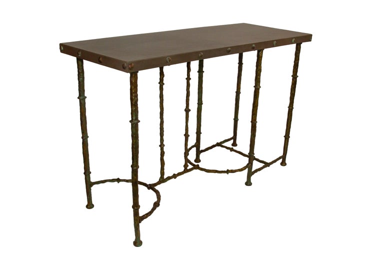 Bronze Console with Brown or Black Leather Top For Sale at 1stDibs