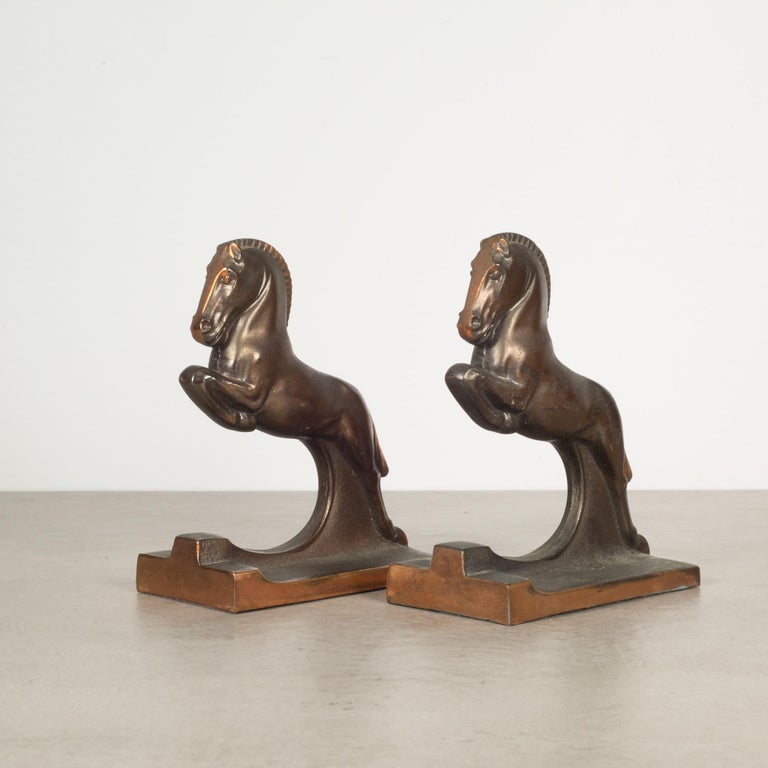 Bronze and Copper Plated Trojan Jumping Horse Bookends by Dodge c.1930 ...
