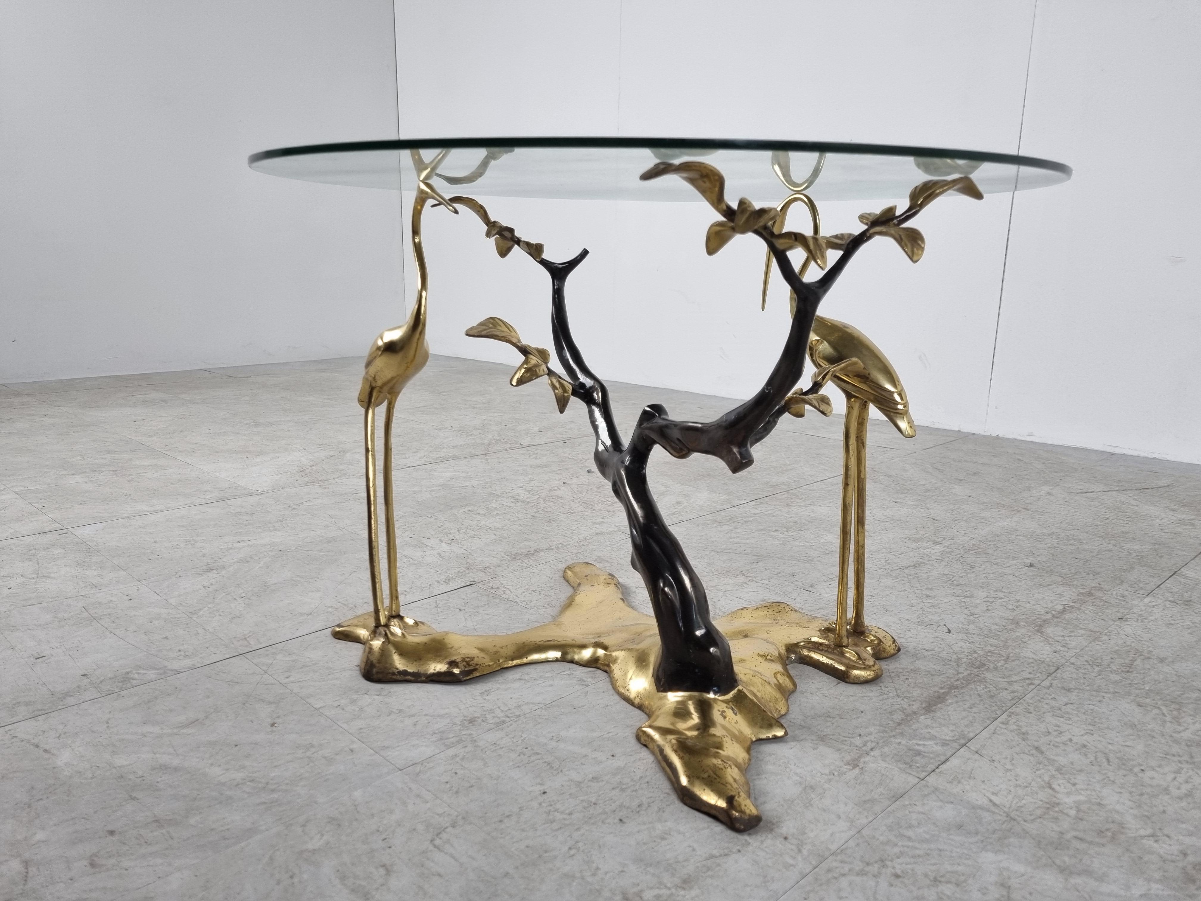 Bronze crane bird coffee table by Willy daro, 1970s at 1stDibs