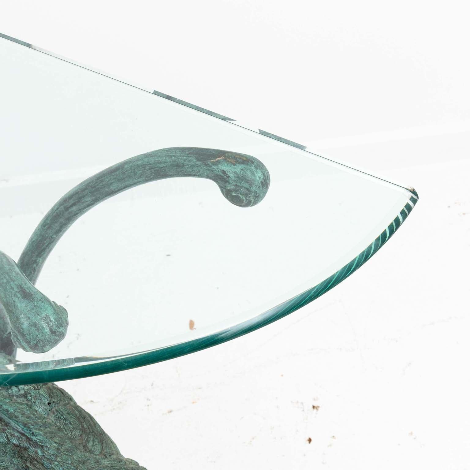 Bronze Crane Console with Glass top For Sale at 1stDibs