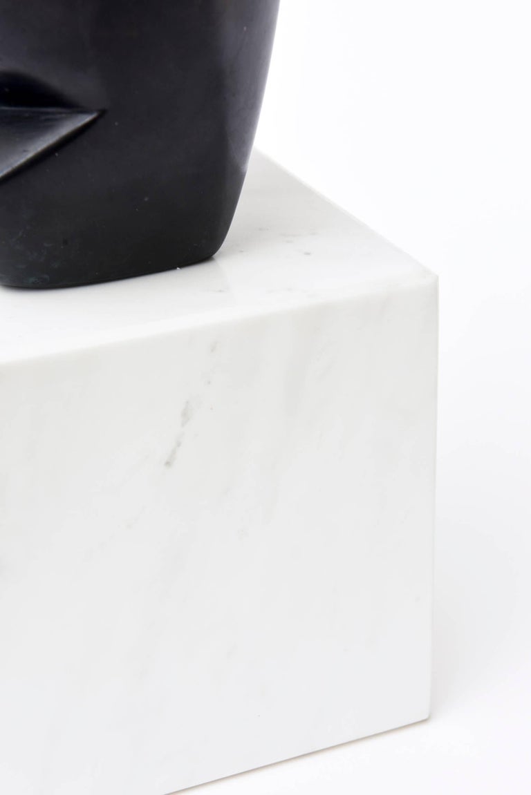 Bronze Cubist Sculpture on White Carrara Marble Base at 1stDibs