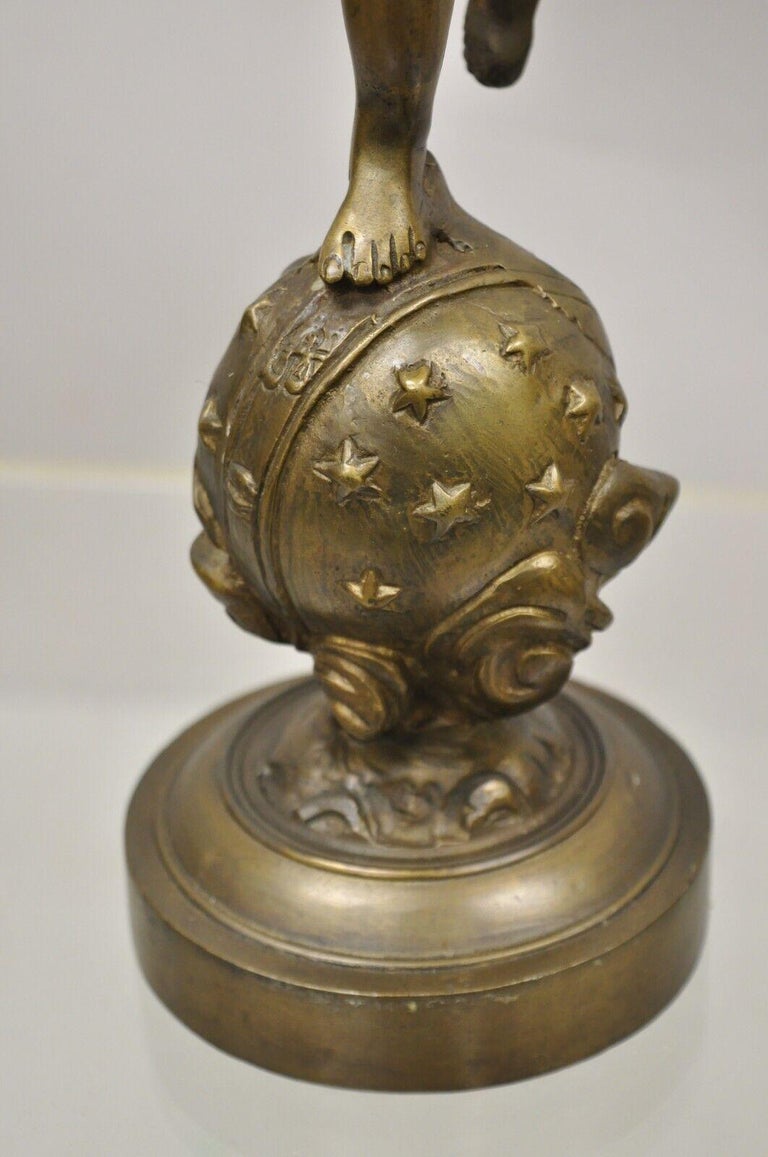 Bronze Decorative 18" Winged Cherub Putty Figure on Celestial Globe For ...