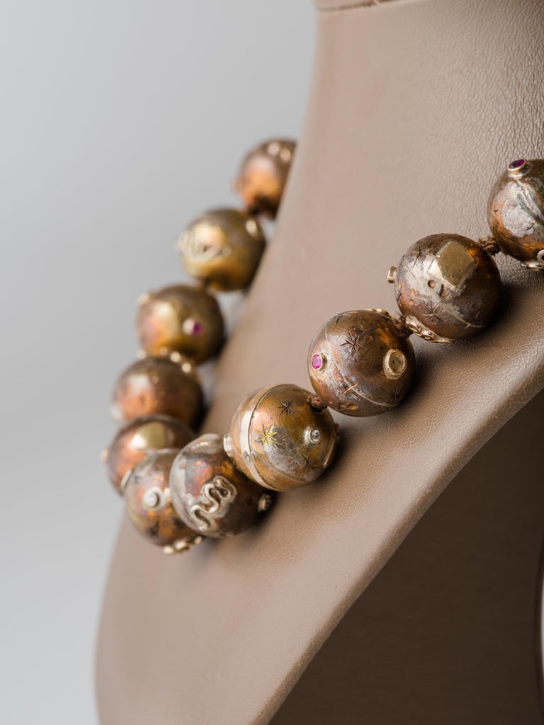 Bronze, Diamond and Ruby Bead Necklace by Jewelry Sculptor Mark ...