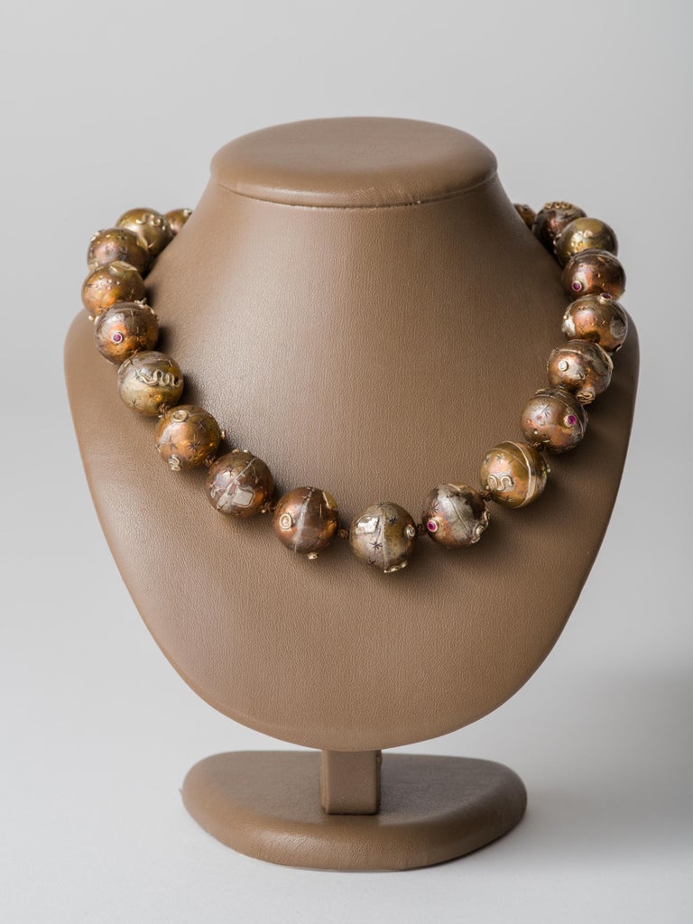 Bronze, Diamond and Ruby Bead Necklace by Jewelry Sculptor Mark ...