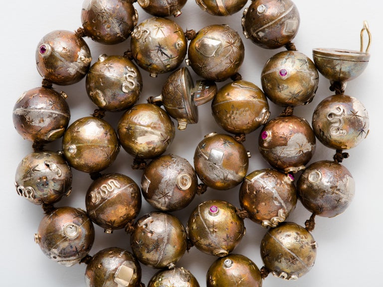 Bronze, Diamond and Ruby Bead Necklace by Jewelry Sculptor Mark ...