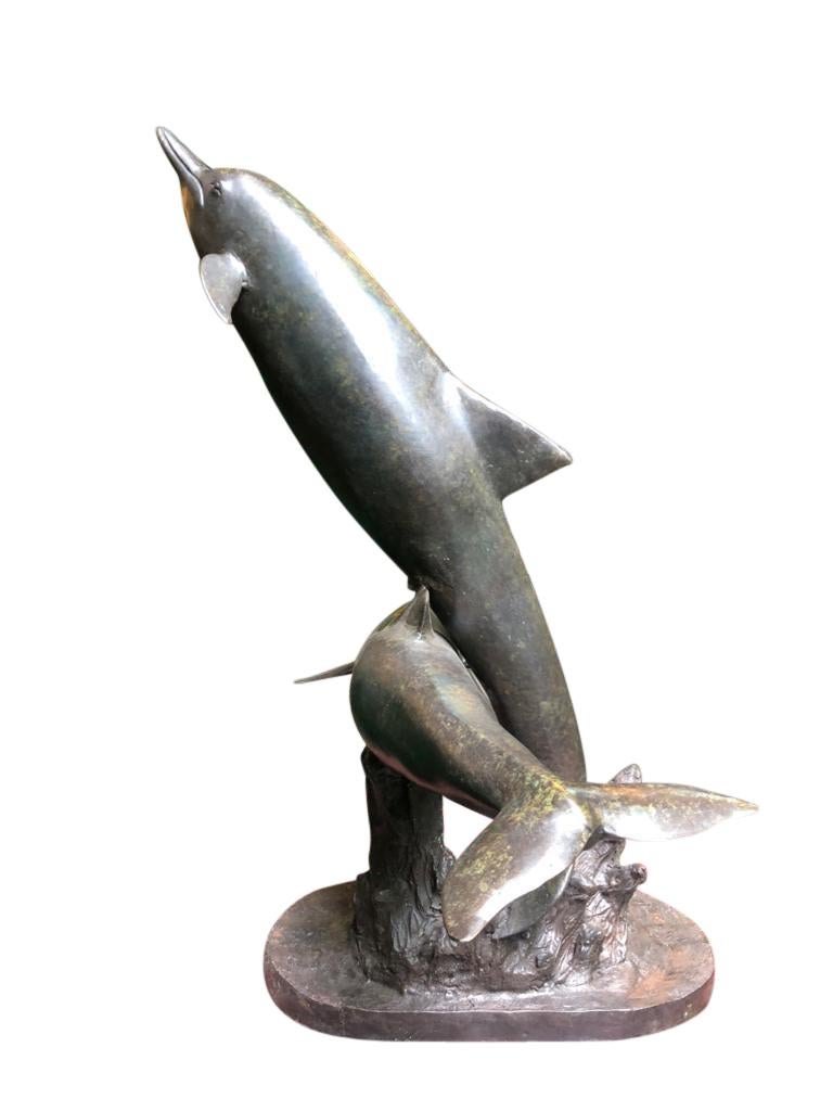 Bronze Dolphin Statue, Pair Dolphins Porpoise, 20th Century For Sale at ...
