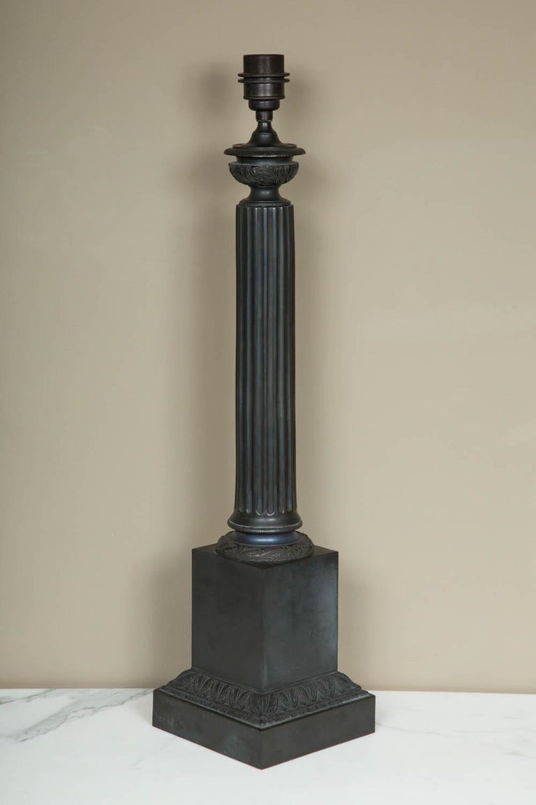 Bronze Empire Style Column Shaped Table Lamp For Sale at 1stDibs
