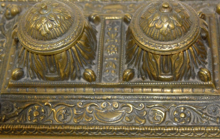 Bronze English Inkwell Set with Rocking Blotter For Sale at 1stDibs