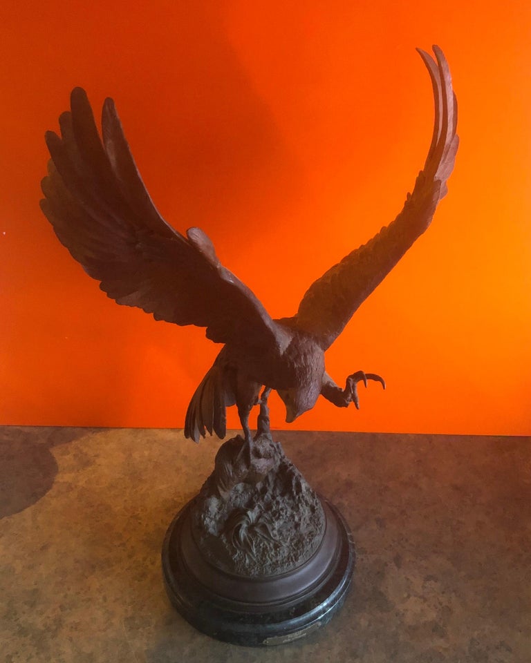 Bronze "Falcon" Sculpture on Marble Base by Jules Moigniez at 1stDibs