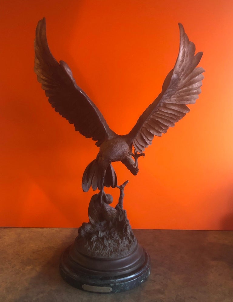 Bronze "Falcon" Sculpture on Marble Base by Jules Moigniez at 1stDibs