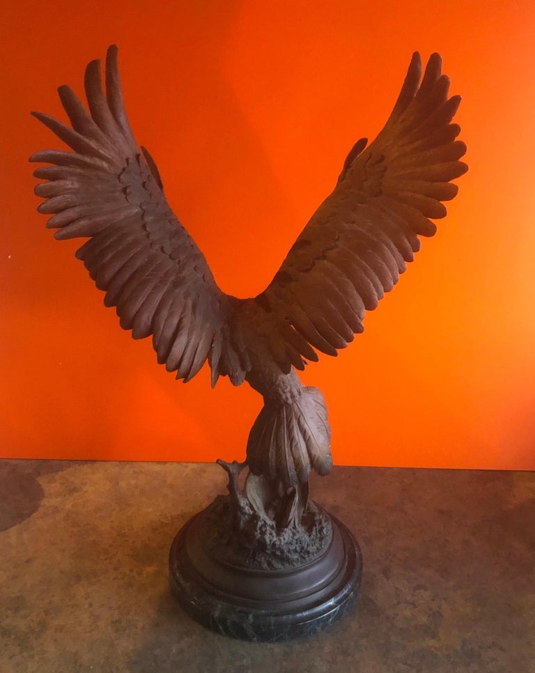 Bronze "Falcon" Sculpture on Marble Base by Jules Moigniez at 1stDibs