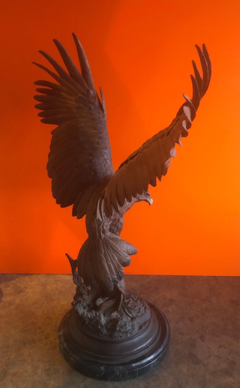 Bronze "Falcon" Sculpture on Marble Base by Jules Moigniez at 1stDibs
