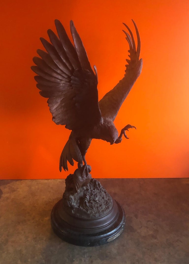 Bronze "Falcon" Sculpture on Marble Base by Jules Moigniez at 1stDibs