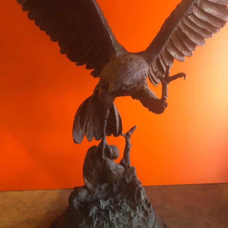 Bronze "Falcon" Sculpture on Marble Base by Jules Moigniez at 1stDibs