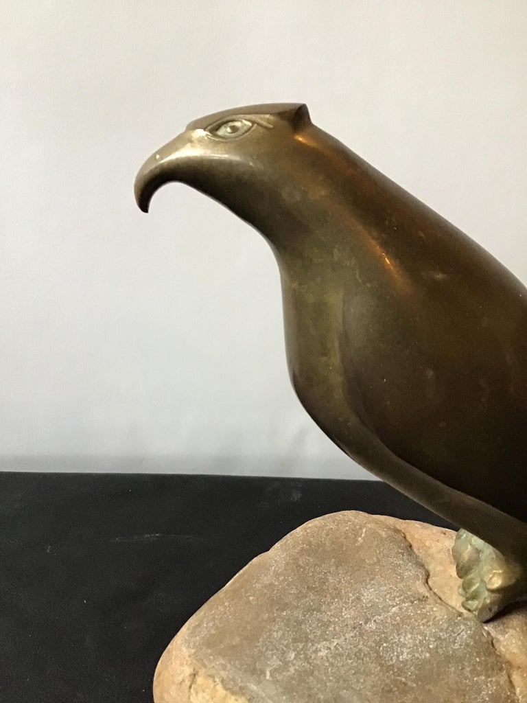 Bronze Falcon Sculpture on Rock For Sale at 1stDibs
